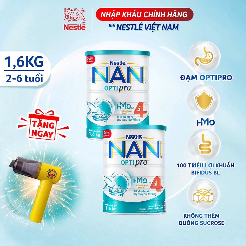 [Tặng 1 Máy hút bụi cầm tay ] Combo 2 Lon Sữa Bột Nestle NAN Optipro 4 1.6kg/lon | Shopee Việt Nam