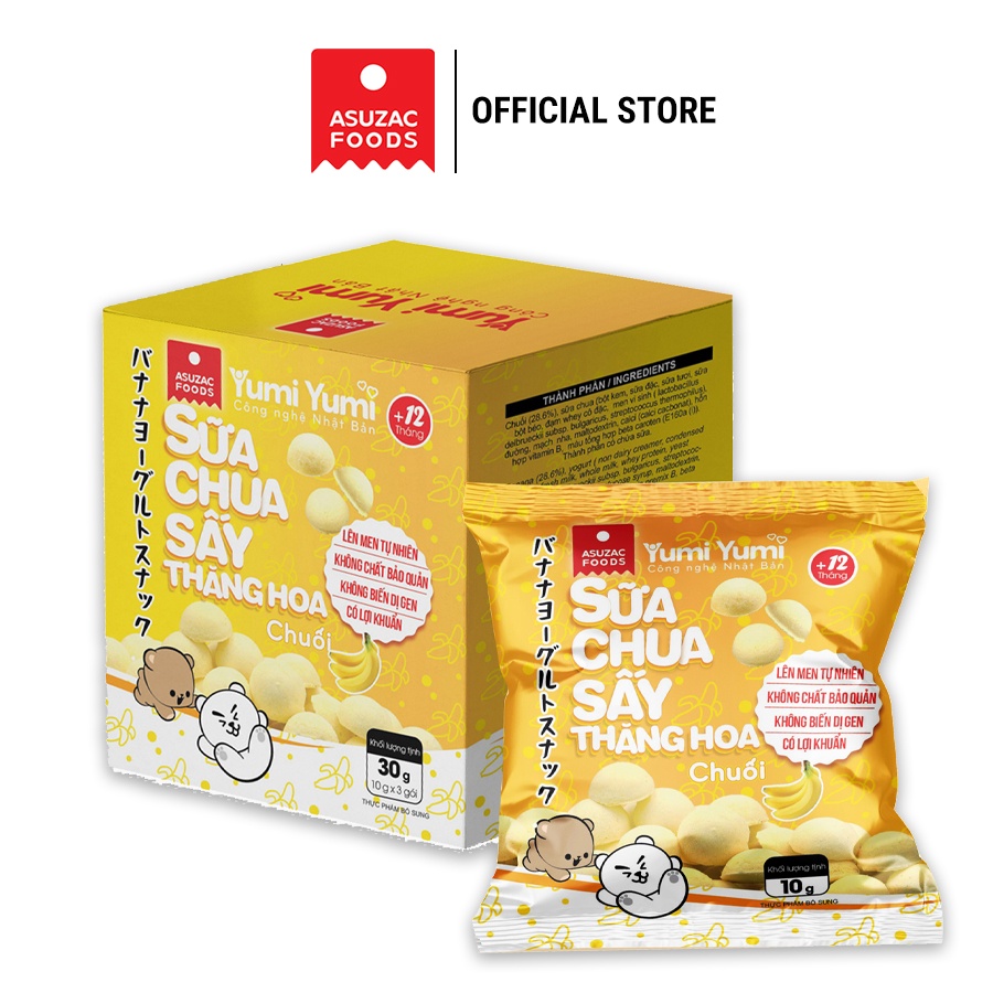Sữa chua sấy thăng hoa CHUỐI Yumi Yumi Asuzac hộp 30 g (19 g x 3 gói)-Sữa chua sấy cho bé ...