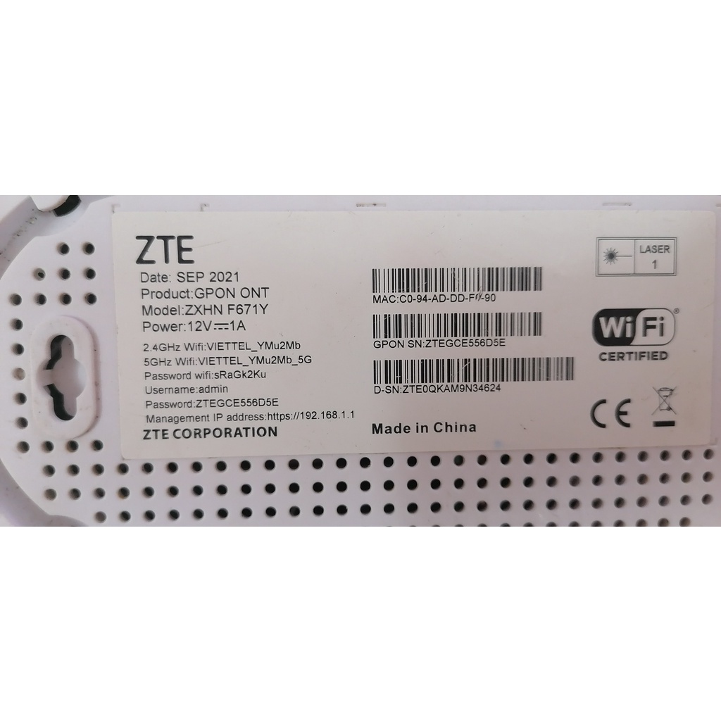 Modem Wifi Quang ZTE FPT, Viettel ZXHN-F671Y, ZXHN-F670Y, ZXHN-F670L ...