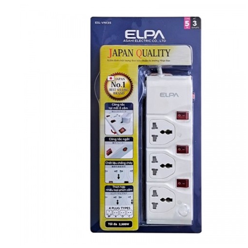 Ổ ĐIỆN ELPA CẮM 3 Ổ ĐIỆN, 3 CÔNG TẮC 5M - Trắng VNI35 | Shopee Việt Nam