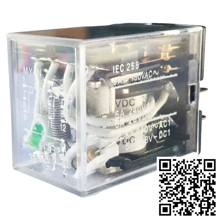 Relay trung gian MY4N-J rơ le kiếng 14 chân dẹp nhỏ có đèn điện áp 12VDC, 24VDC, 220VAC kết hợp ...