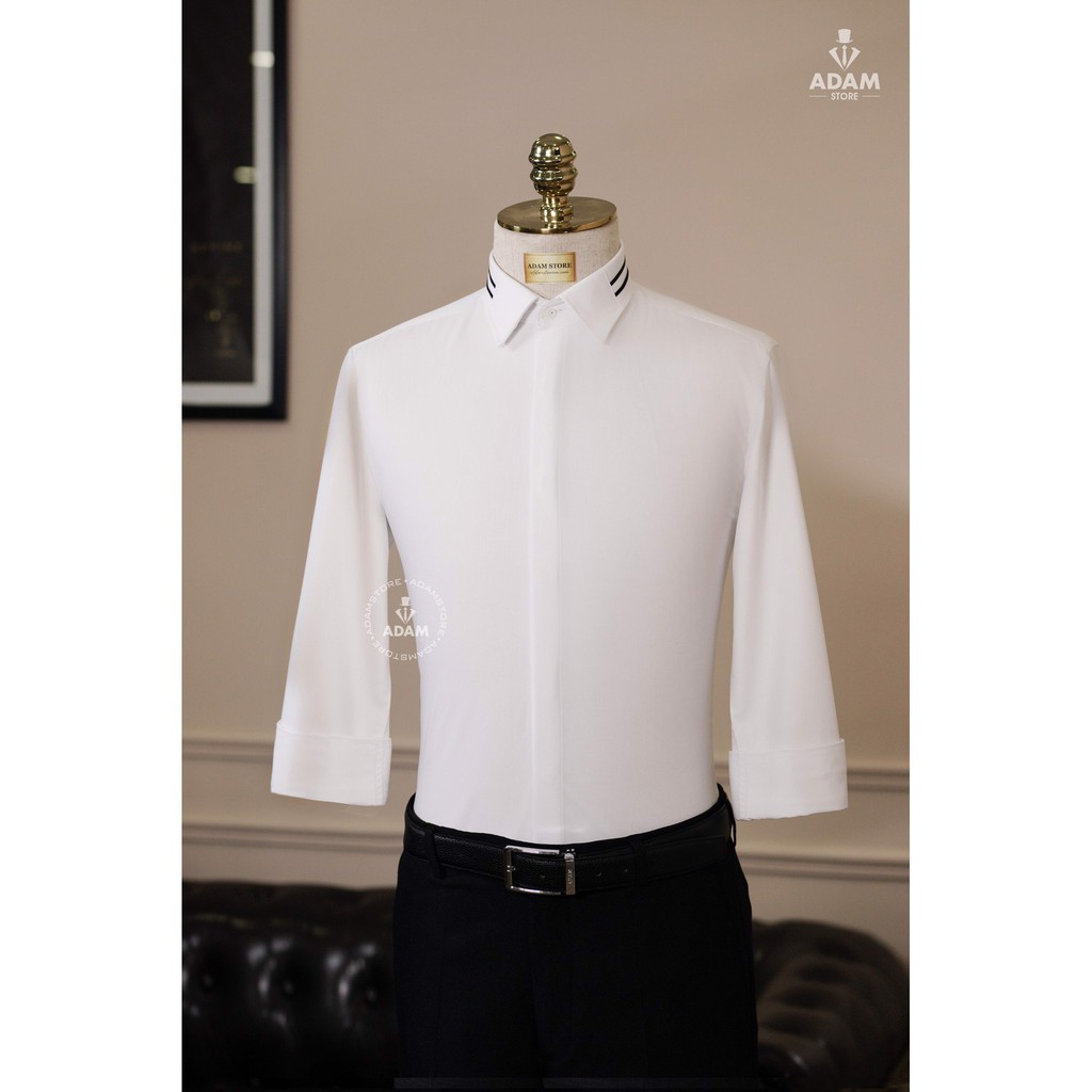 ÁO SƠ MI NAM ADAM STORE TRẮNG CỔ VIỀN KÉP SDTTK0024 | Shopee Việt Nam