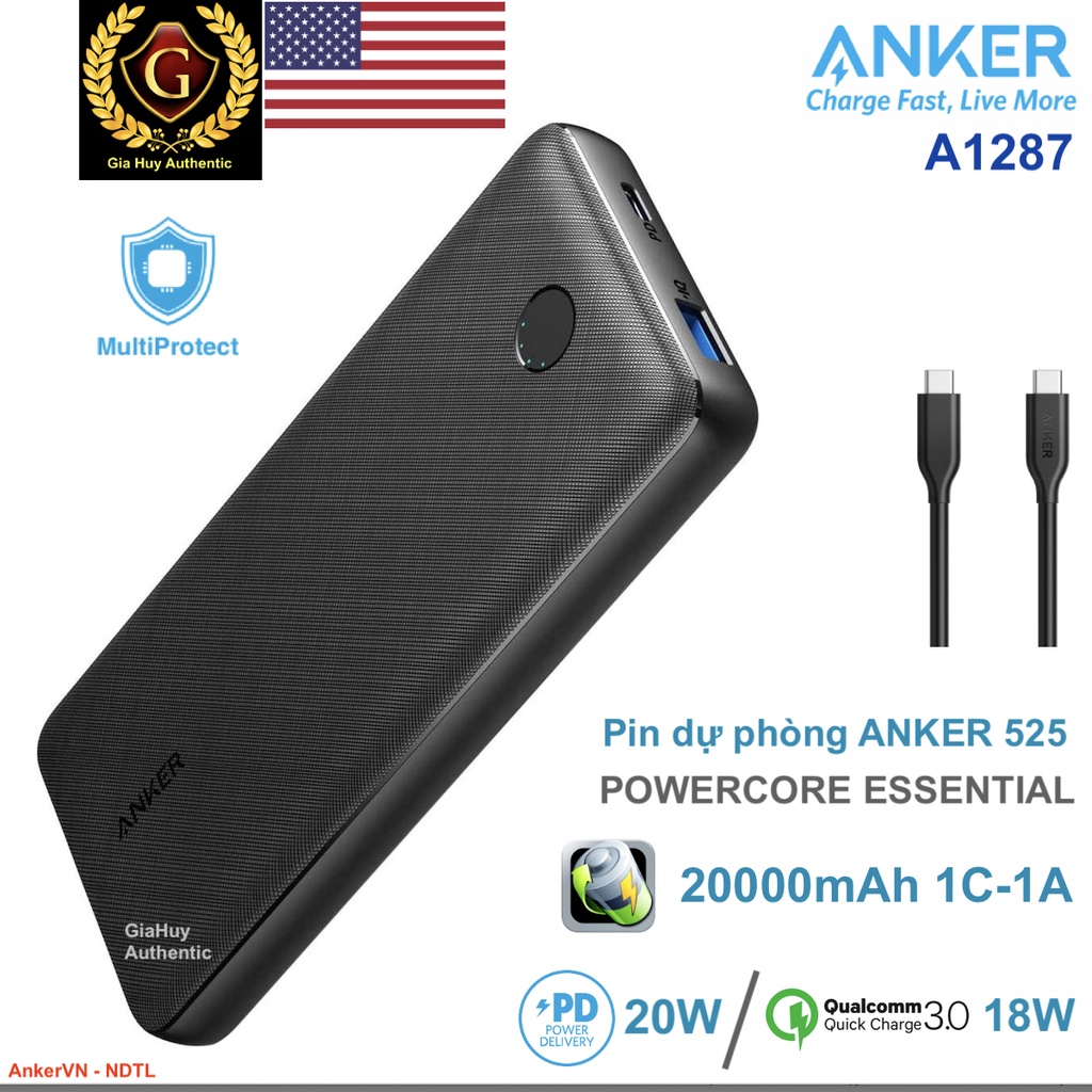 Pin sạc dự phòng ANKER 525 PowerCore ESSENTIAL 20000mAh PD 20W 1C1A ...