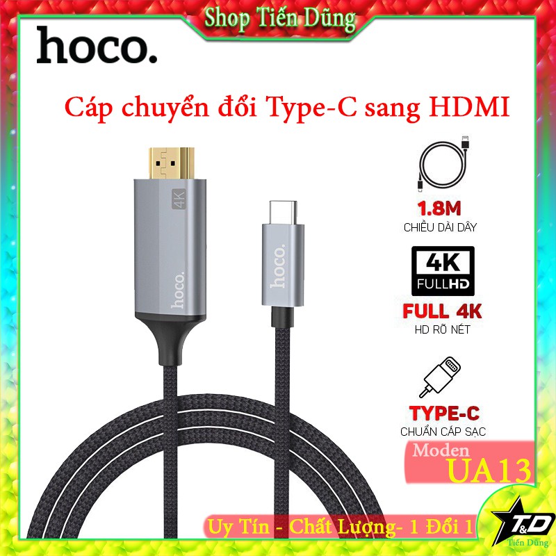Dây Cáp Chuyển Hình Ảnh Điện Thoại lên HDMI chân Type C sang HDMI Hoco UA13 vỏ hợp kim nhôm, hỗ ...