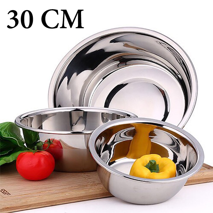 Thau inox 30cm an toàn/ Thau Inox size 30 Đáy Sâu Trộn Bột Trộn Salad ...