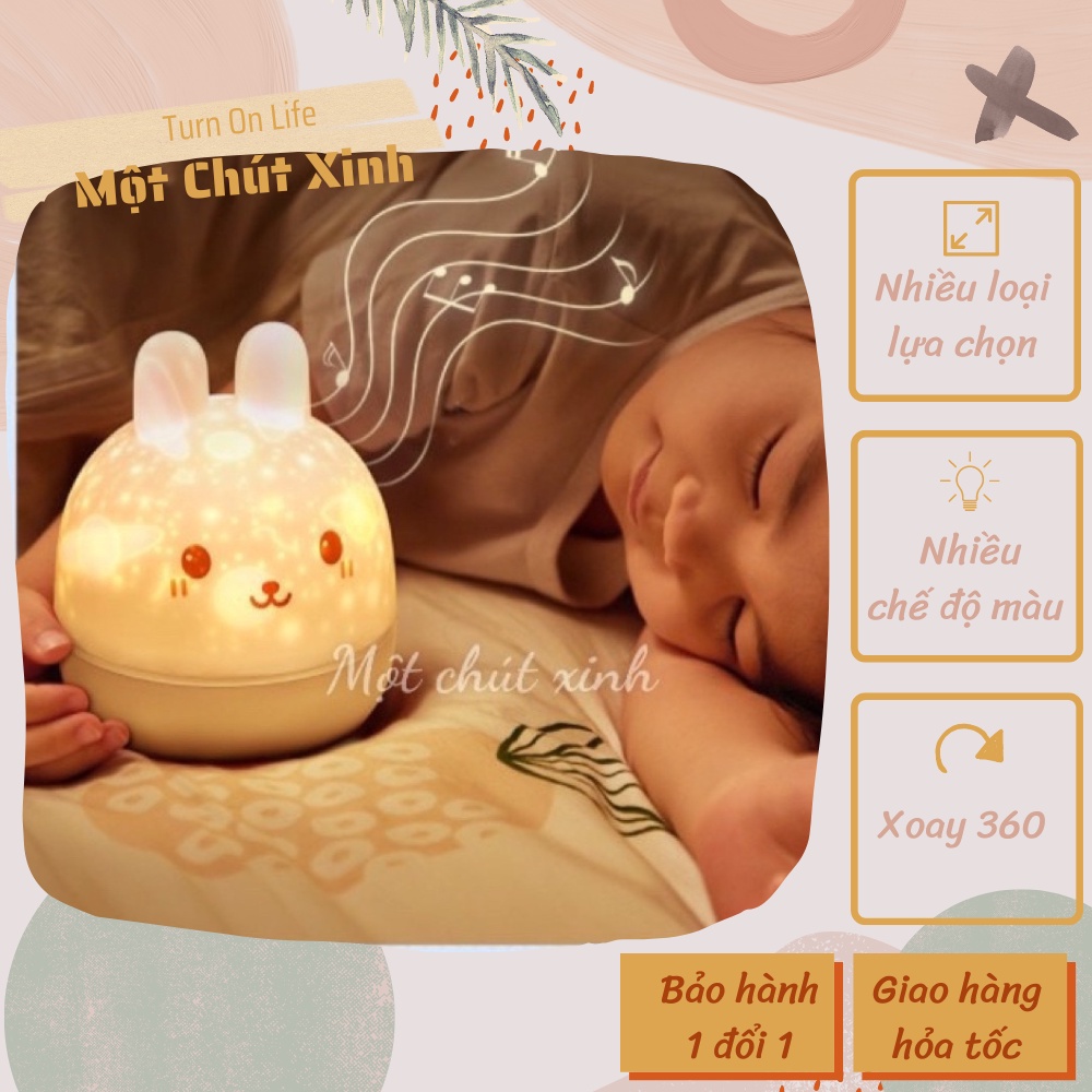 Đèn ngủ chiếu sao thỏ cài nơ hồng có 12 set chiếu chính hãng Onefire Freeship Đèn ngủ ngàn sao ...
