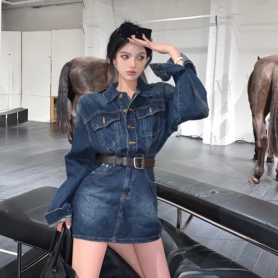 Đầm Denim Tay Dài Ôm Eo Cài Một Hàng Khuy Thời Trang Mùa Thu Phong Cách Hàn Quốc Cho Nữ | Shopee ...