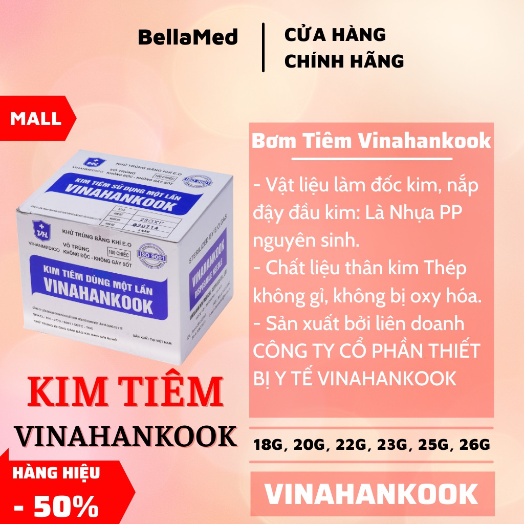 Đầu Kim tiêm 18G, 20G, 23G, 25G, 26G x 1" Vinahankook hộp 100 đầu kim ...