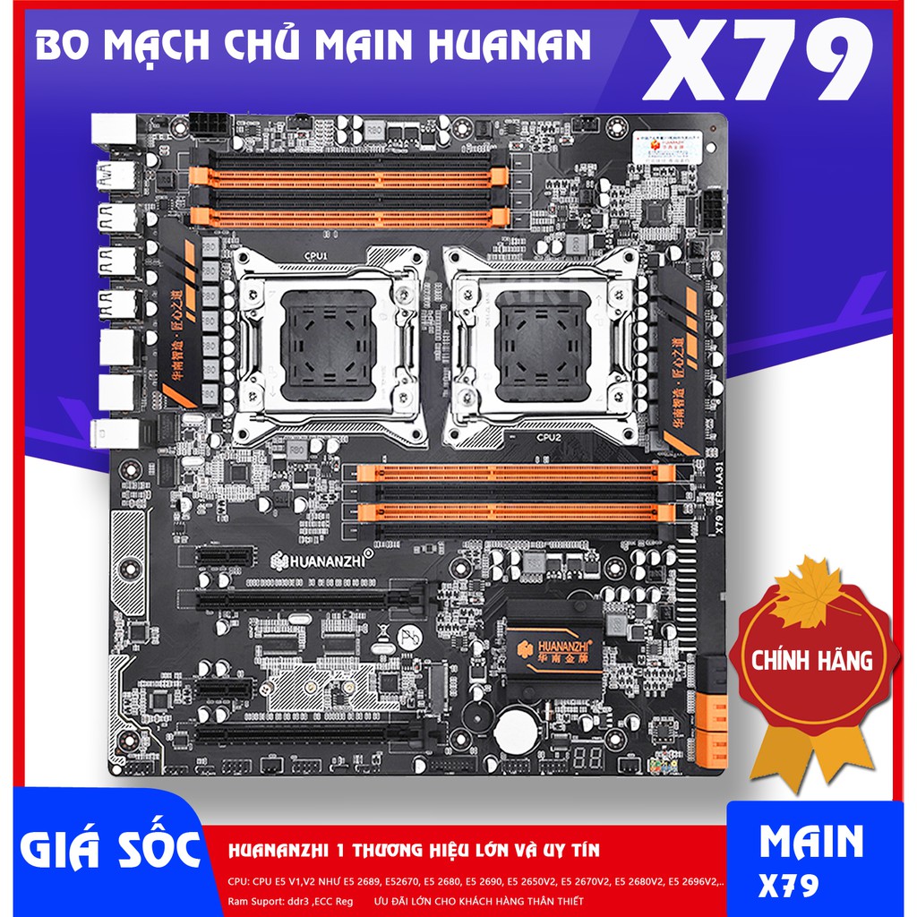 Main HuananZhi X79 8D, Main X79 4D Bh 12th bo mạch chủ X79 Dual CPU Socket 2011 /CPU E5 V1,V2 ...
