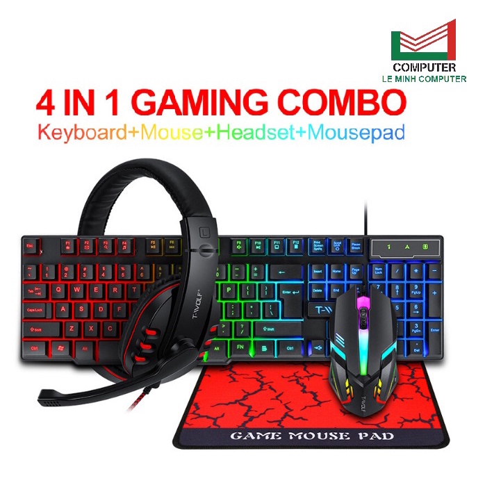 Super Combo GAMING 4in1 Keyboard + Mouse + Tai nghe + Padmouse T-WOLF ...