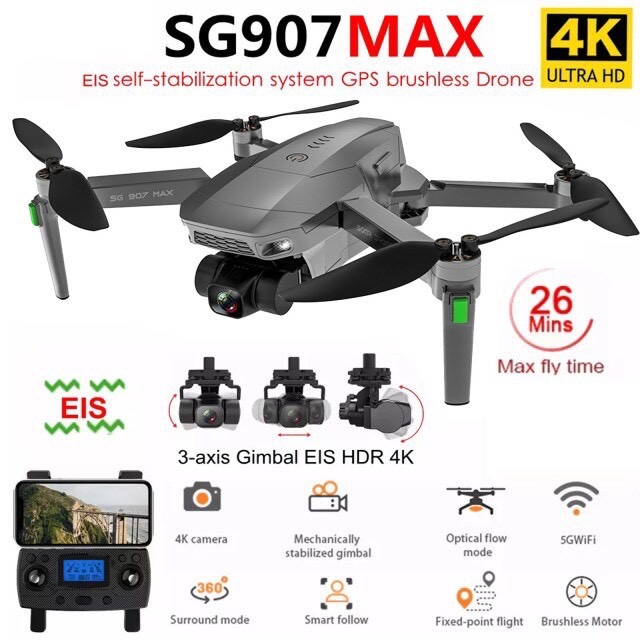 Flycam Sg907 Max cam 4k gimbal 3 trục brushless motor bay 1km có bay về ...