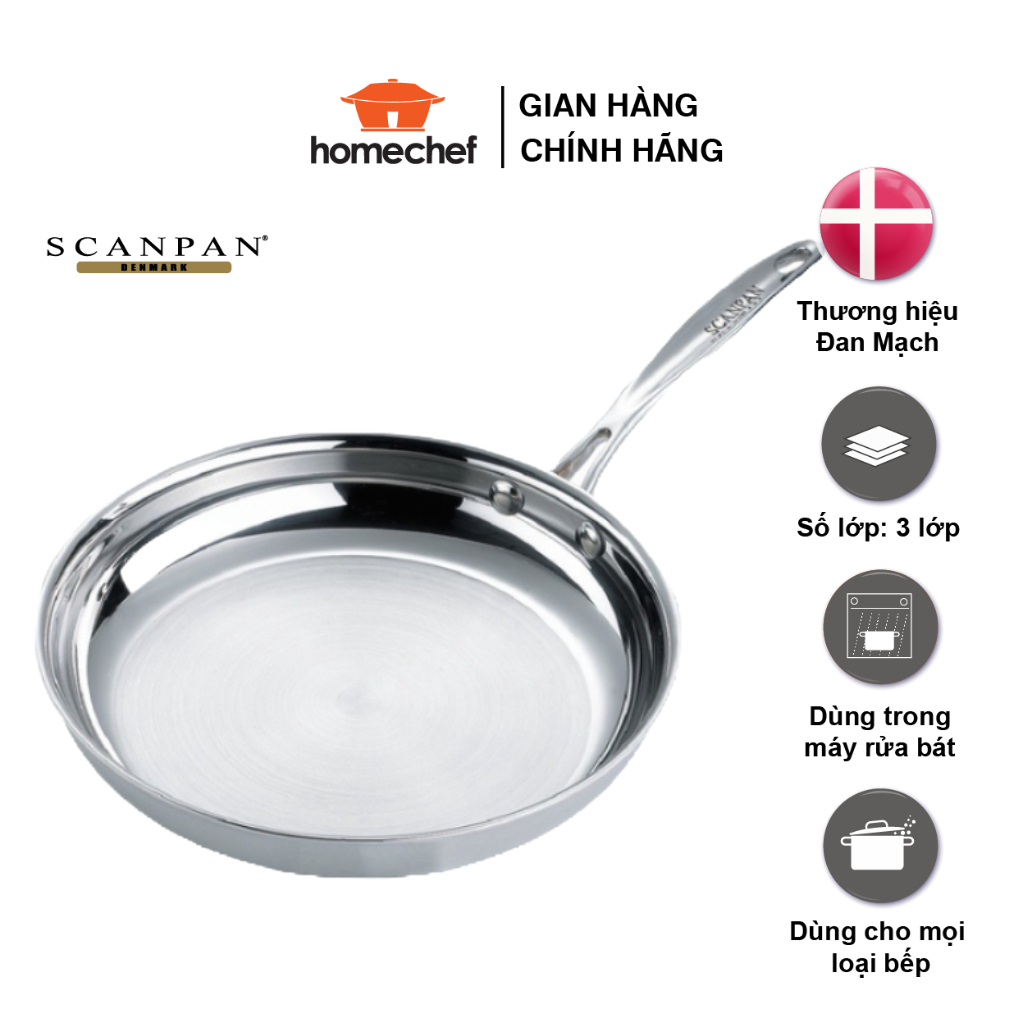 Chảo inox Scanpan Impact dùng bếp từ, đáy 3 lớp, size 20/24/26/28cm ...