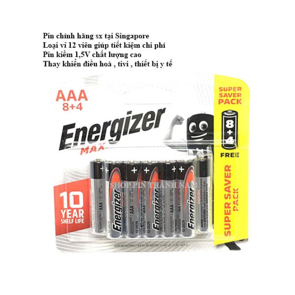 Pin AAA Energizer Max E92 BP8+4 (Vĩ 12 viên) (Chính hãng) | Shopee Việt Nam