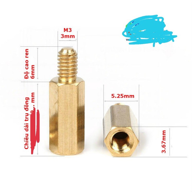 Cọc đồng ren M3 dài 6mm | Shopee Việt Nam