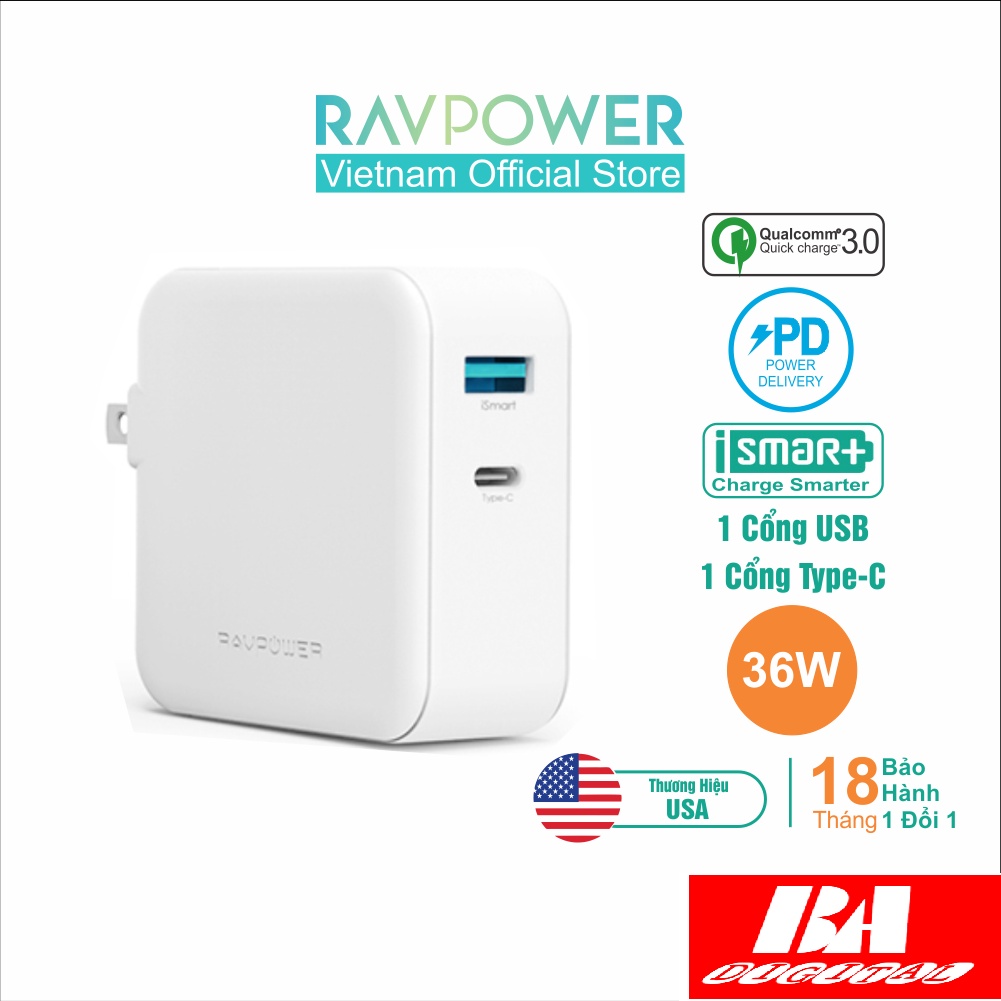 Sạc tường RAVPower RP-PC080 36W | Shopee Việt Nam