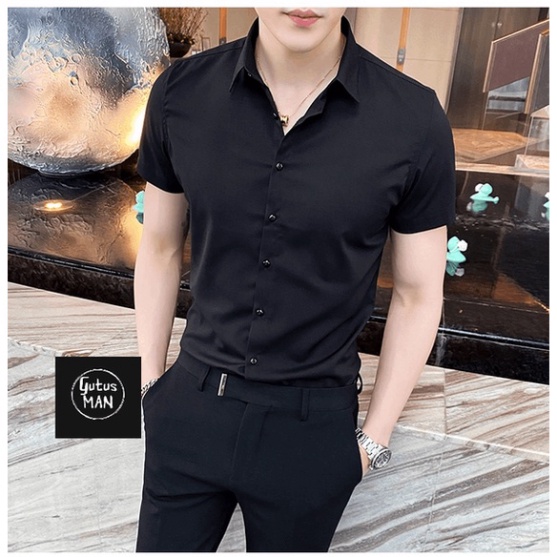 Áo Sơ Mi Nam NGẮN TAY CAO CẤP 2 MÀU ĐEN TRẮNG Chất liệu lụa , không nhăn, thoáng mát, thấm hút ...