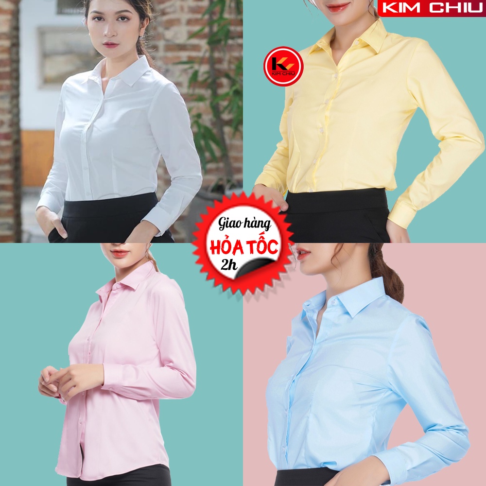 Áo Sơ Mi Nữ Công Sở Cao Cấp Kim Chiu, Tay Dài Vải Kate Ý Đẹp Ít Nhăn ...