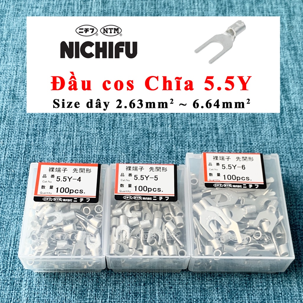 Đầu cos 5.5Y Nichifu Nhật Bản cosse cốt chữ Y trần - Cho dây 2.63 tới 6.64mm2 5.5Y-4 5.5Y-5 5.5Y ...