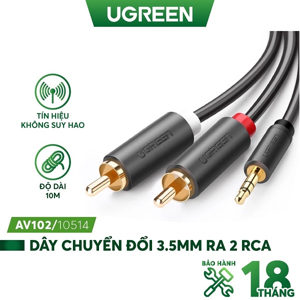 Cáp Audio 3,5mm ra 2 đầu RCA Ugreen chính hãng dài 5M- 10M cao cấp, bảo hành 18 tháng | Shopee ...