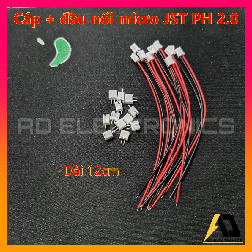 Bộ cáp cable micro JST PH 2.0 XH2.54, PH2.0 120mm 150mm 24awg 26awg Kèm Đầu Nối 2P chất lượng ...