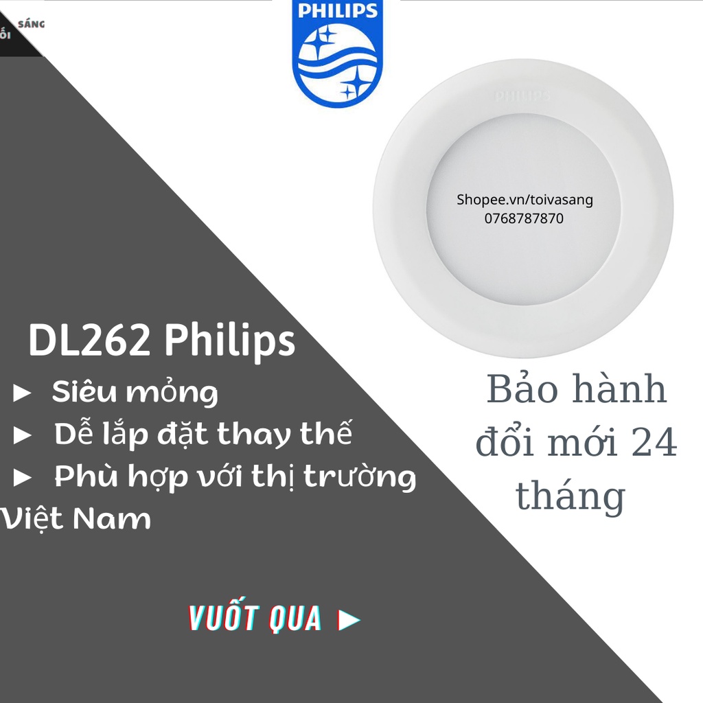 [CHÍNH HÃNG][GIÁ TỐT] Bộ Đèn LED Âm Trần Siêu Mỏng DL262 Philips 6w 9w ...