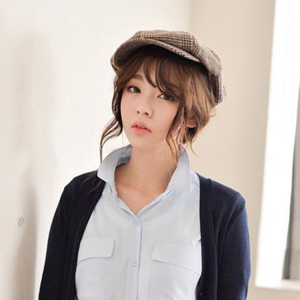Mũ beret lưỡi trai họa tiết caro kiểu châu Âu cổ điển/ Nón bát giác mỏ ...