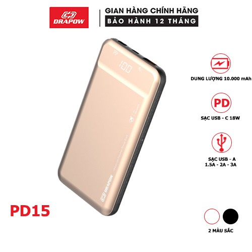 Sạc dự phòng PD Drapow PD15 18W 10000 mAh | Shopee Việt Nam