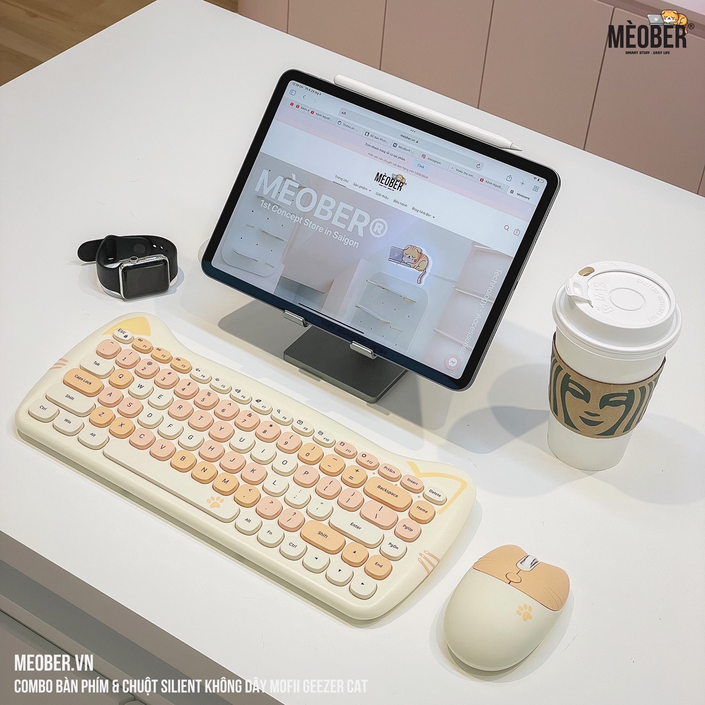 Bộ bàn phím không dây & chuột Silent MOFii Geezer Cute Cat dành cho ...