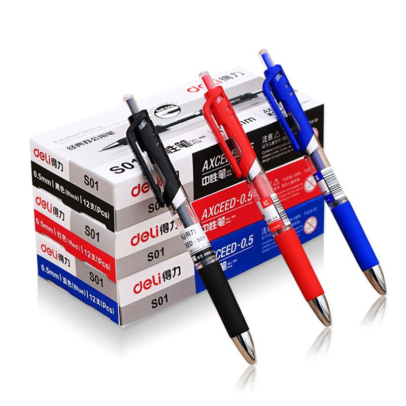 Bút gel bấm Deli S01 Ngòi 0.5mm (5 cây) | Shopee Việt Nam