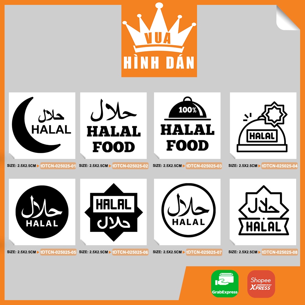 Set 100/200 sticker HALAL FOOD (2.5x2.5cm) tem dán mini THỰC PHẨM HALAL ...