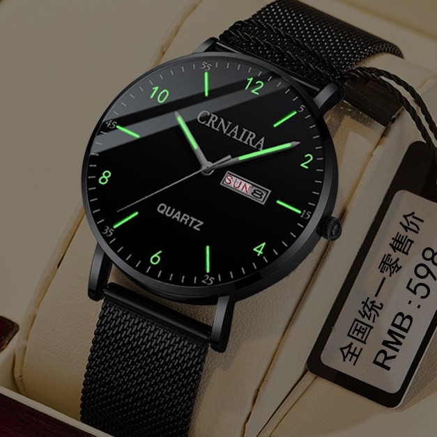 Đồng hồ nam Crnaira C8899 chạy 2 lịch không thấm nước 3ATM siêu mỏng ...