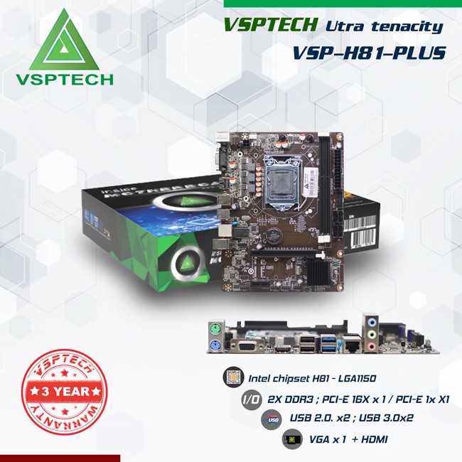 Bo mạch chủ VSPTECH H81-PLUS - New - Chính hãng VSP - Intel HD 1 x VGA/1 x HDMI | Shopee Việt Nam