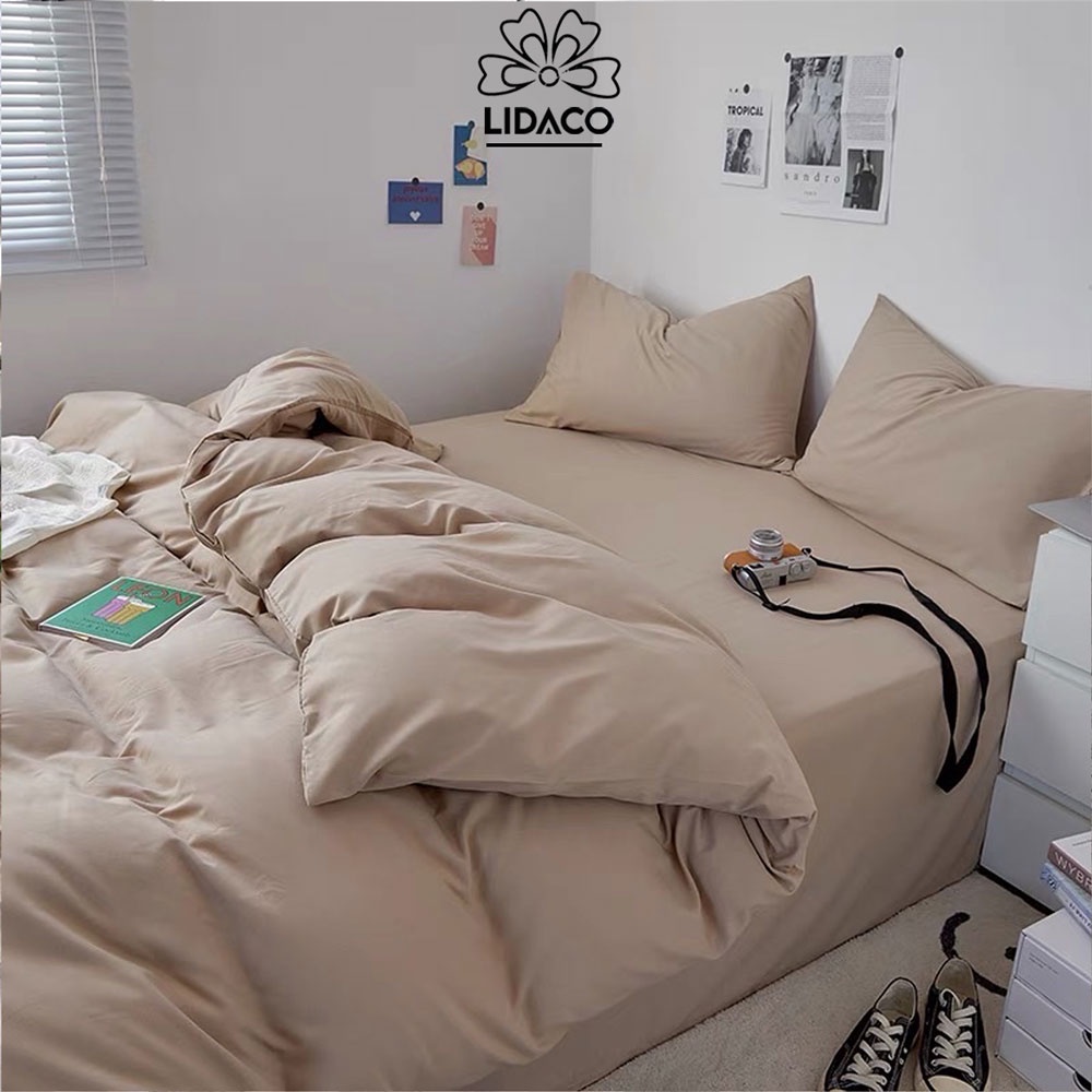 Bộ vỏ chăn ga gối cotton tici LIDACO - Màu Be | Shopee Việt Nam