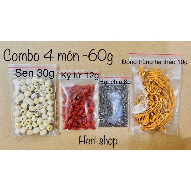 Combo 4 món - 60g - Kỷ tử (12g), Hạt chia (8g), Hạt sen (30g), Đông Trùng Hạ Thảo (10g) | Shopee ...