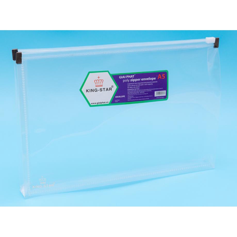 TÚI ZIPPER (PP) GÁY 3CM - A5 (6 cái/bao) KING - STAR KT: 27.5x18.5(cm) Trọng lượng: 360(gr ...