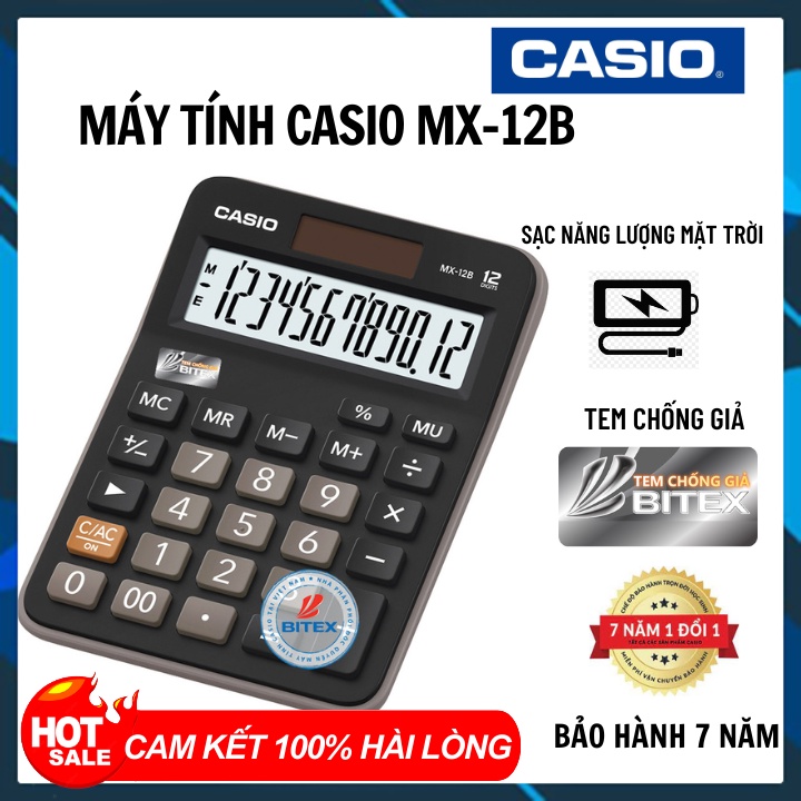 Máy Tính Casio MX-12B Sạc Pin Bằng Năng Lượng Mặt Trời Bảo Hành 7 Năm ...