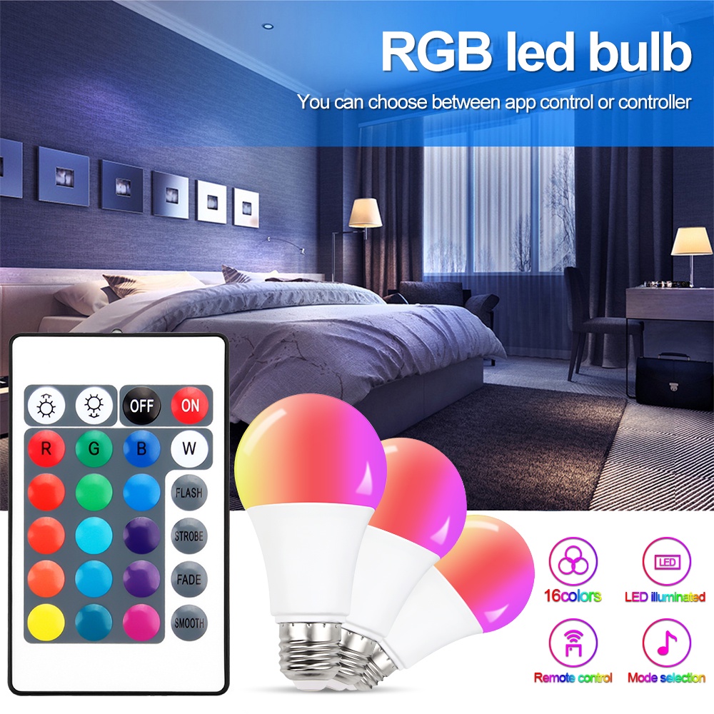 Bóng đèn LED RGB A60 7W 12W 15W Đèn điều khiển thông minh có thể điều ...