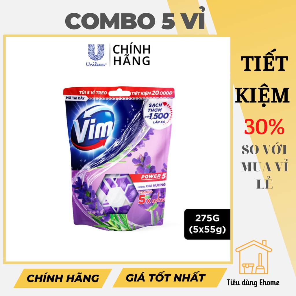 [HCM][GIAO 2H]Combo 5 vỉ tẩy bồn cầu Vim Power 5 treo bồn cầu 275G (5x55G) | Shopee Việt Nam