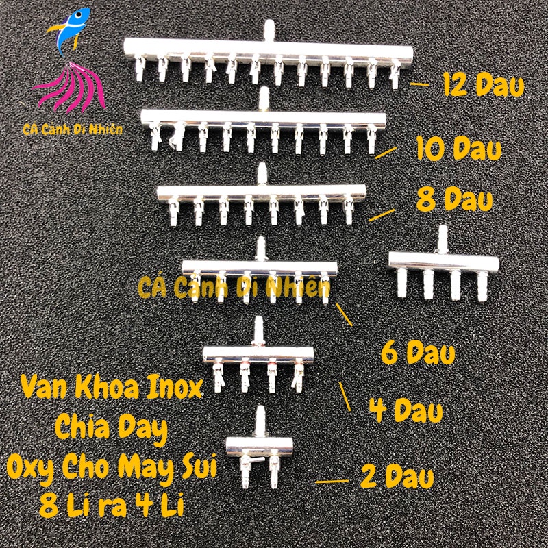 Van khóa Inox chia dây oxy từ 8 li ra 4 li cho máy sủi khí oxy hồ cá - Chia 2,4,6,8,10,12 đầu ...