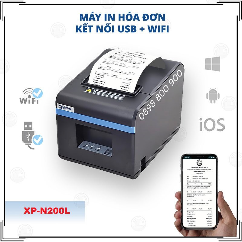 Máy in hoá đơn Wifi Xprinter XP-N200L in bill = điện thoại, máy tính PC | Shopee Việt Nam