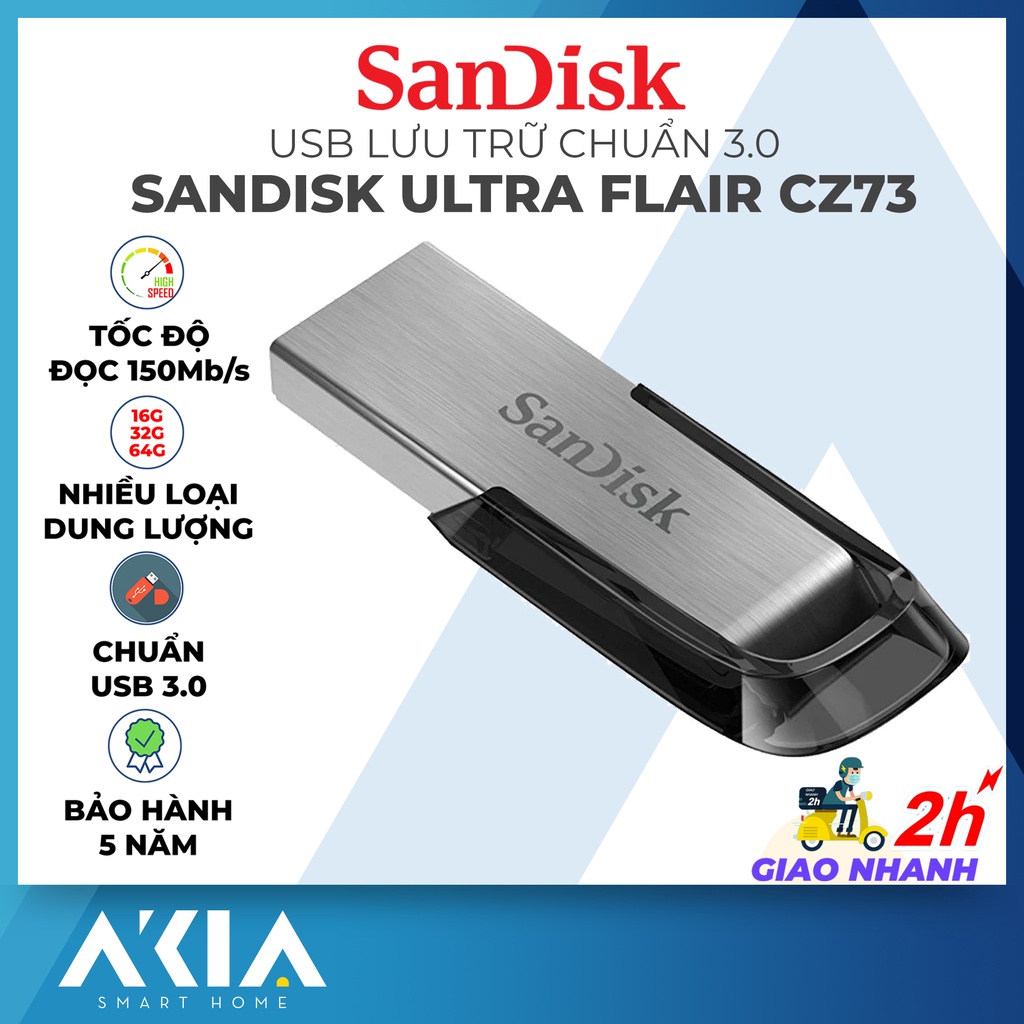 USB 3.0 SanDisk Ultra Flair CZ73 dung lượng 16GB / 32GB / 64GB, Tốc độ đọc lên đến 150 Mb/s, Vỏ ...