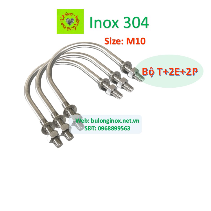 Ubolt inox size 10 (bán theo bộ Thân+ 2 ecu + 2 long đen phẳng ) , cùm chữ u inox, inox 304 ...