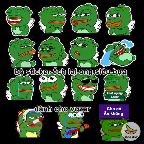 Set 15 sticker ếch xanh Pepe sad frog lai ong Qoobee siêu bựa cho vozer ...