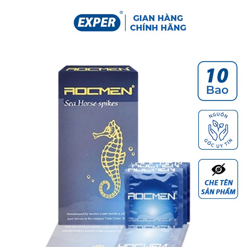 Bao cao su ROCMEN XANH vị bạc hà hộp 10 cái, bcs gân gai siêu mỏng kéo ...