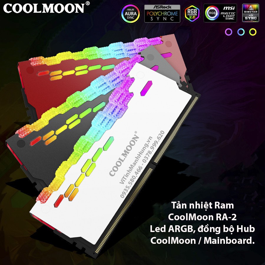 Tản nhiệt Ram CoolMoon RA-2, Led 5V-ARGB, Led đồng bộ Mainboard hoặc ...