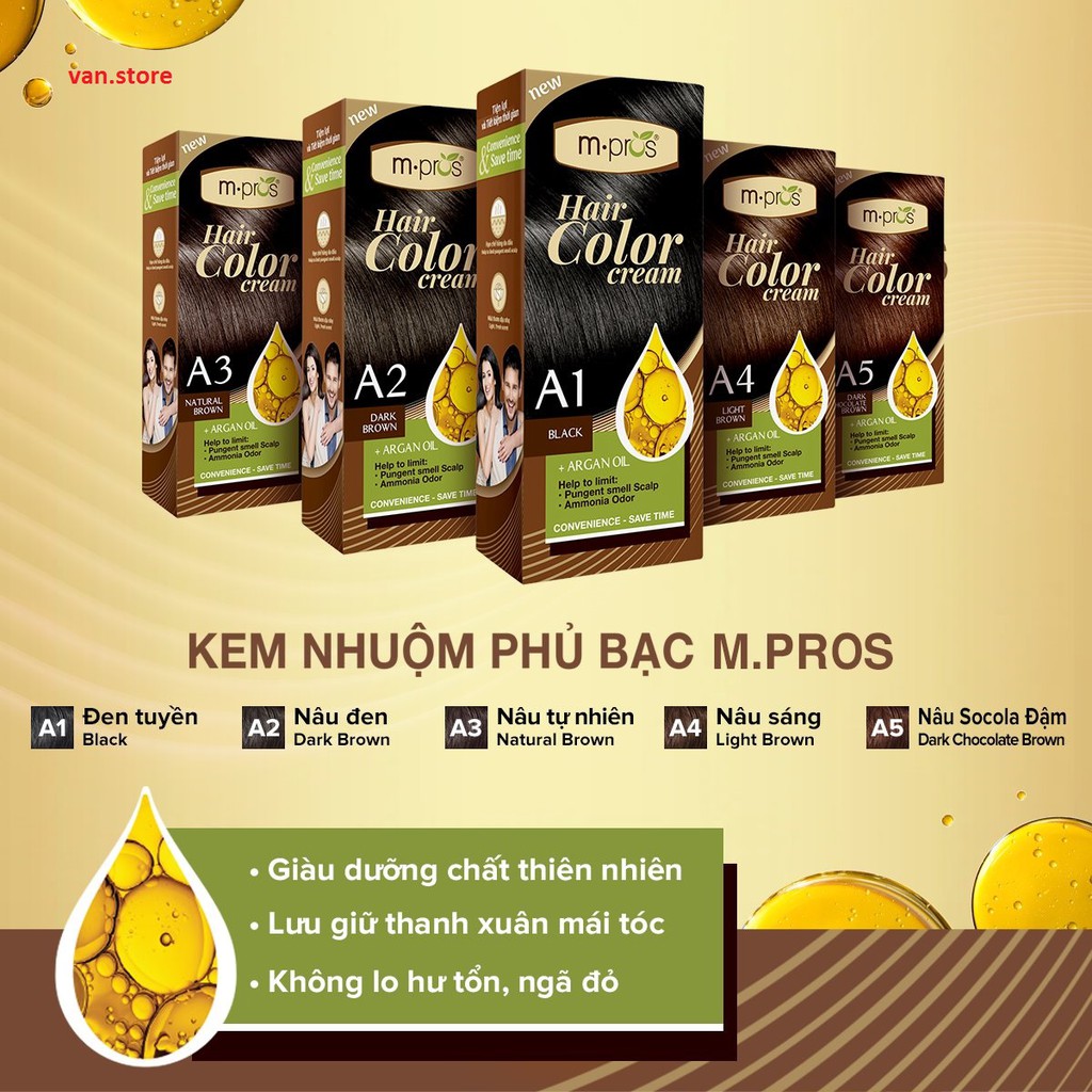 [Đủ Màu] Kem Nhuộm Tóc Phủ Bạc M.Pros 60mlx2 💖Kèm Oxy Trợ Nhuộm💖Đen- Nâu Đen- Nâu | Shopee Việt Nam