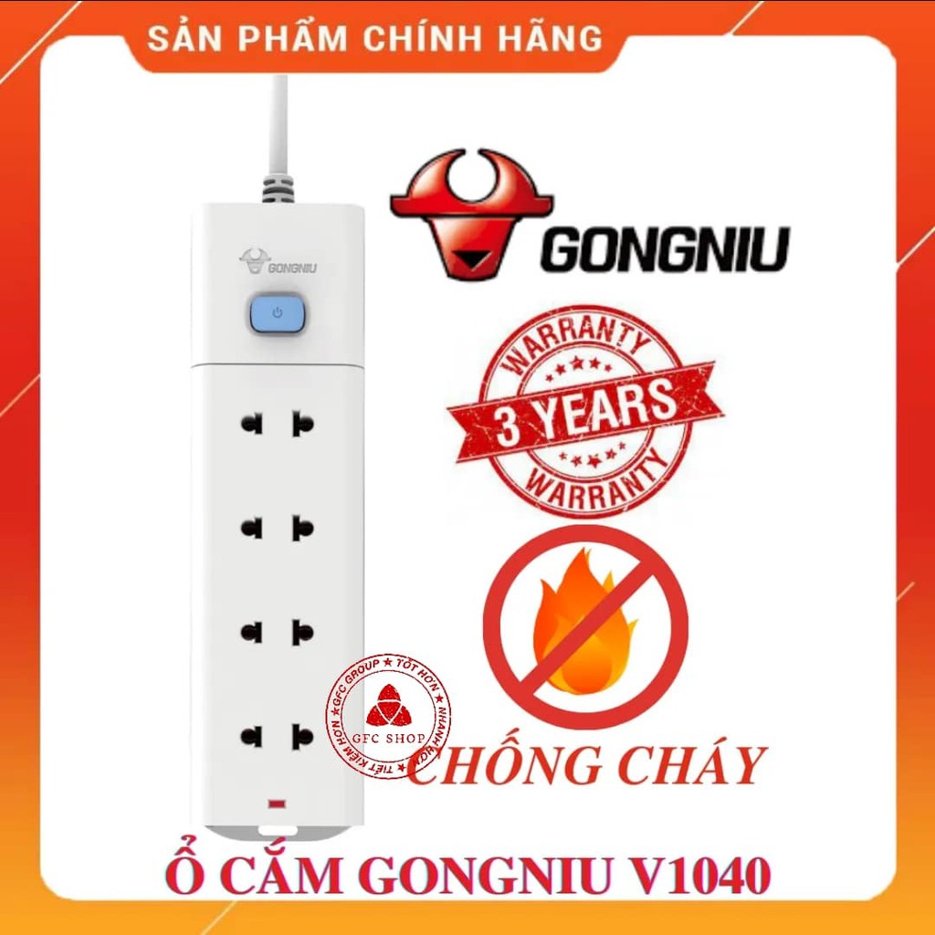 Ổ Cắm Điện Gongniu 4 Ổ 1 Công Tắc V1040 dây 3m hoặc 5m - 2500W – Trắng | Shopee Việt Nam