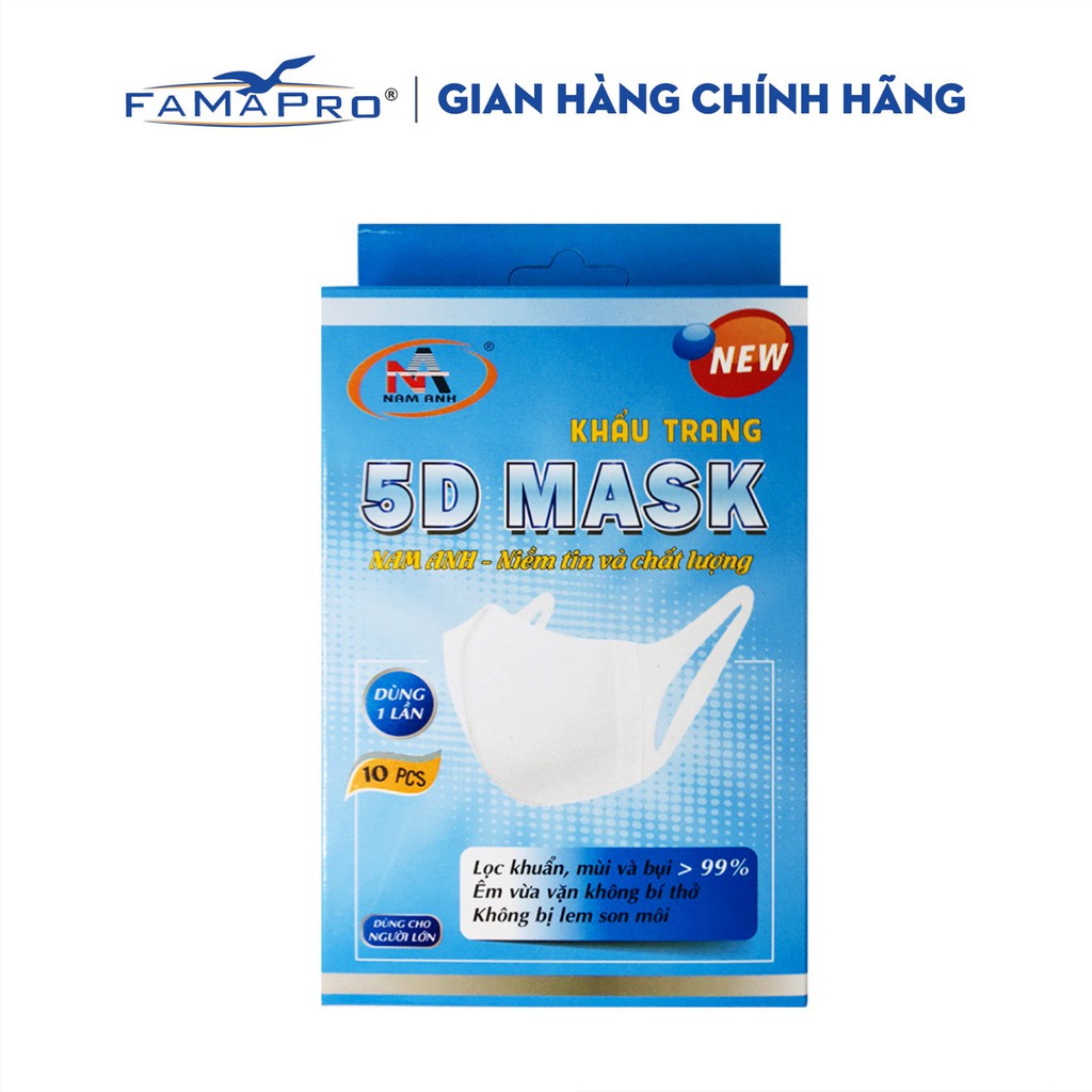 [HỘP-10 CÁI-MÀU TRẮNG] Khẩu trang y tế kháng khuẩn 3 lớp Famapro 5D Mask dây vải | Shopee Việt Nam