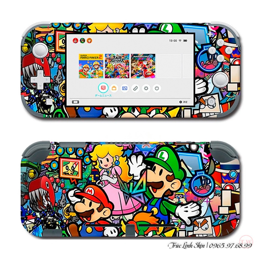 Skin decal dán Nintendo Switch Lite mẫu Stickerbomb Super Mario (đã cắt ...