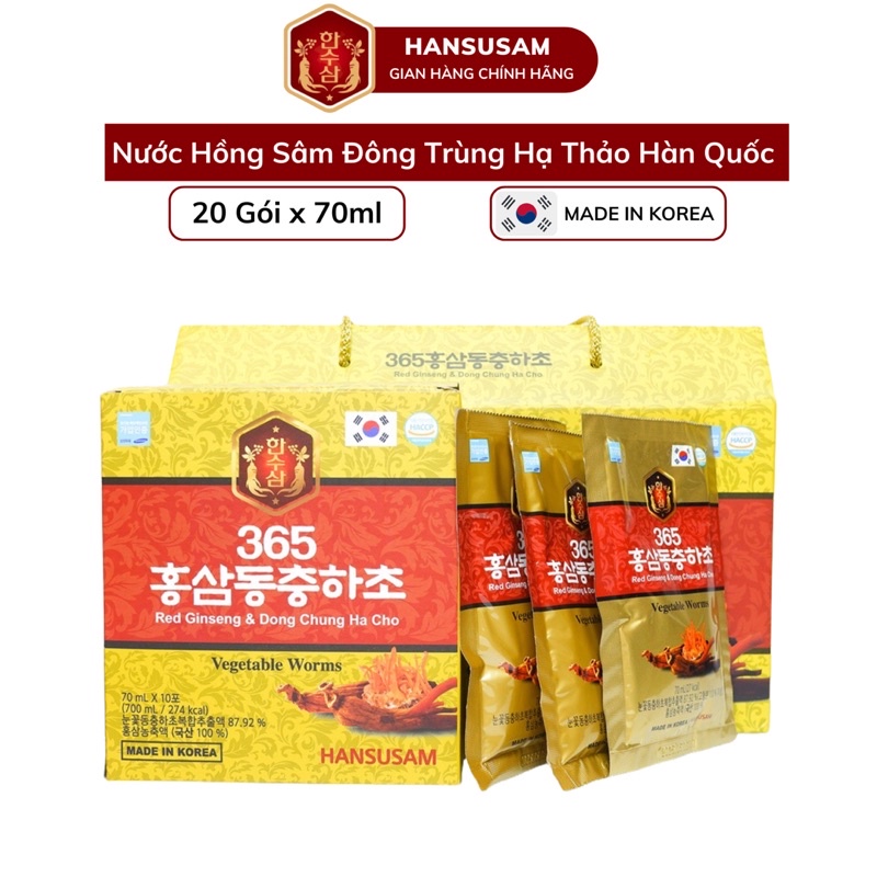 Nước hồng sâm đông trùng hạ thảo 365 HANSUSAM Hàn Quốc hộp 20 gói x ...